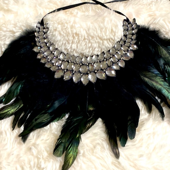Accessories | Black Rhinestone Neck Piece With Feathers | Poshmark